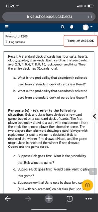 Solved 12:204 allợE gauchospace.ucsb.edu Points out of 12.00 | Chegg.com