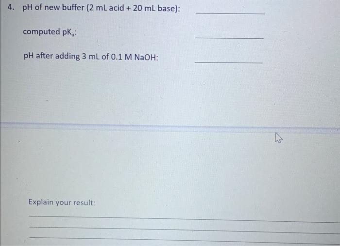 4. pH of new buffer ( 2 mL acid +20 mL base): | Chegg.com