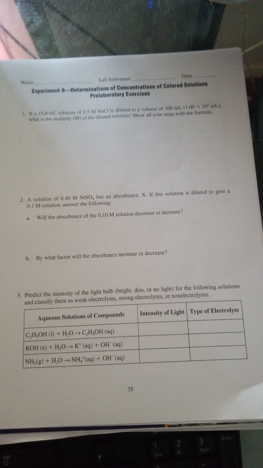 Solved Name Experiment 9 Lab Instructor Date Determinations | Chegg.com