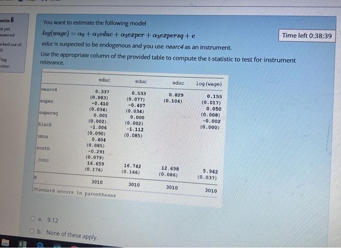 Solved You want to estimate the following model log( wage | Chegg.com