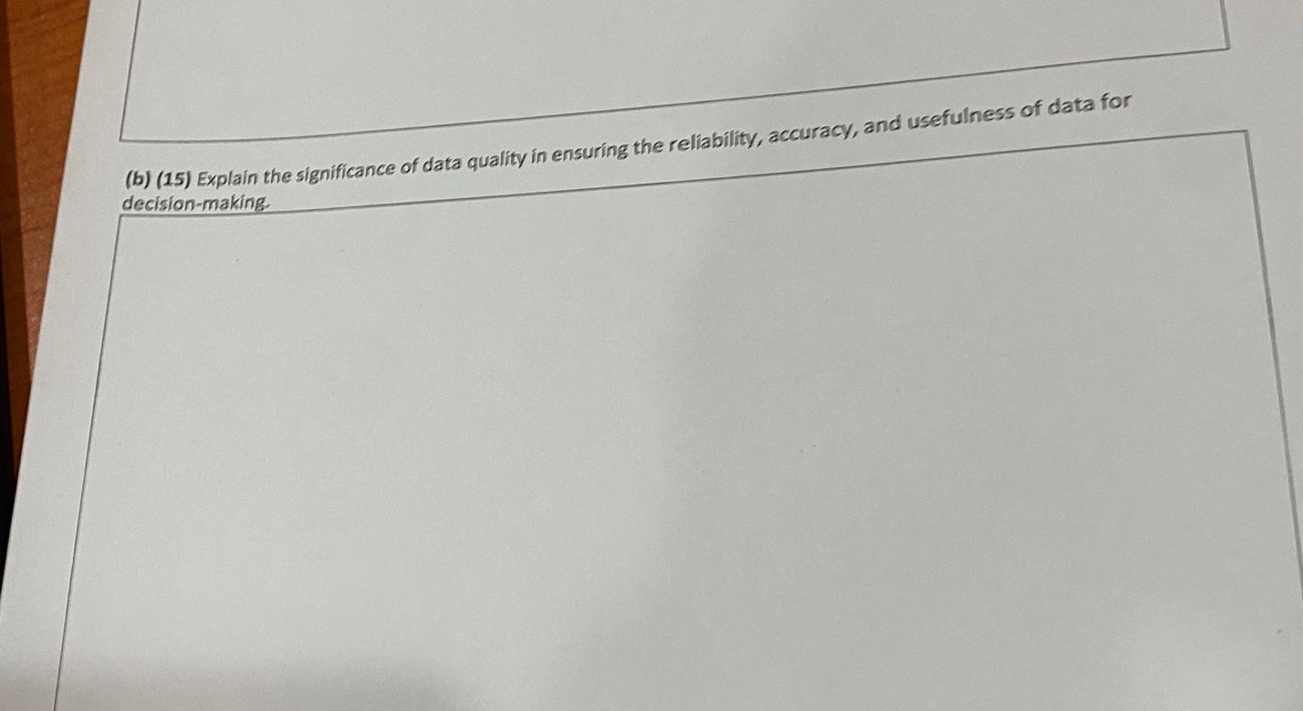 Solved (b) (15) ﻿Explain the significance of data quality in | Chegg.com