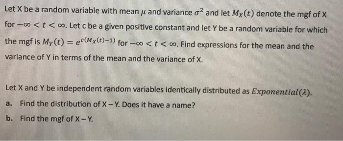 Solved Let X be a random variable with mean μ and variance | Chegg.com