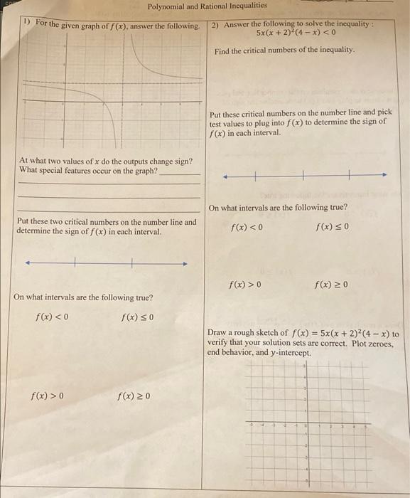 Solved Polynomial and Rational Inequalities 1) For the given | Chegg.com