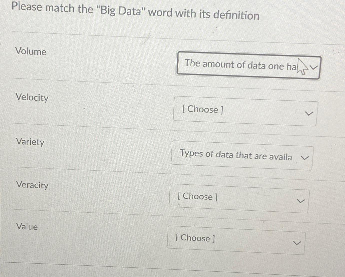 Solved Please match the "Big Data" word with its | Chegg.com