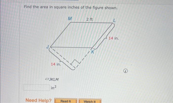 Solved Find the area in square inches of the figure shown. | Chegg.com