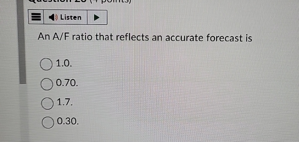 Solved An AF ﻿ratio that reflects an accurate forecast | Chegg.com