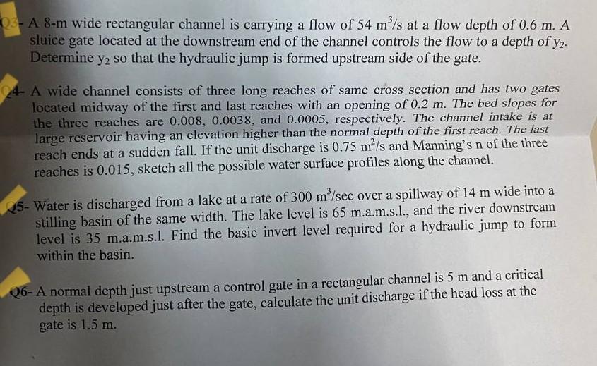 Solved - A 8-m wide rectangular channel is carrying a flow | Chegg.com