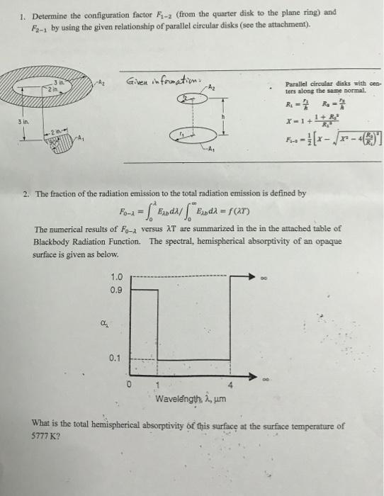 Solved 1. Determine the configuration factor F1-2 (from the | Chegg.com