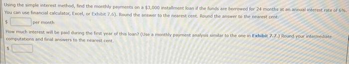 Solved Using the simple interest method, find the monthly | Chegg.com