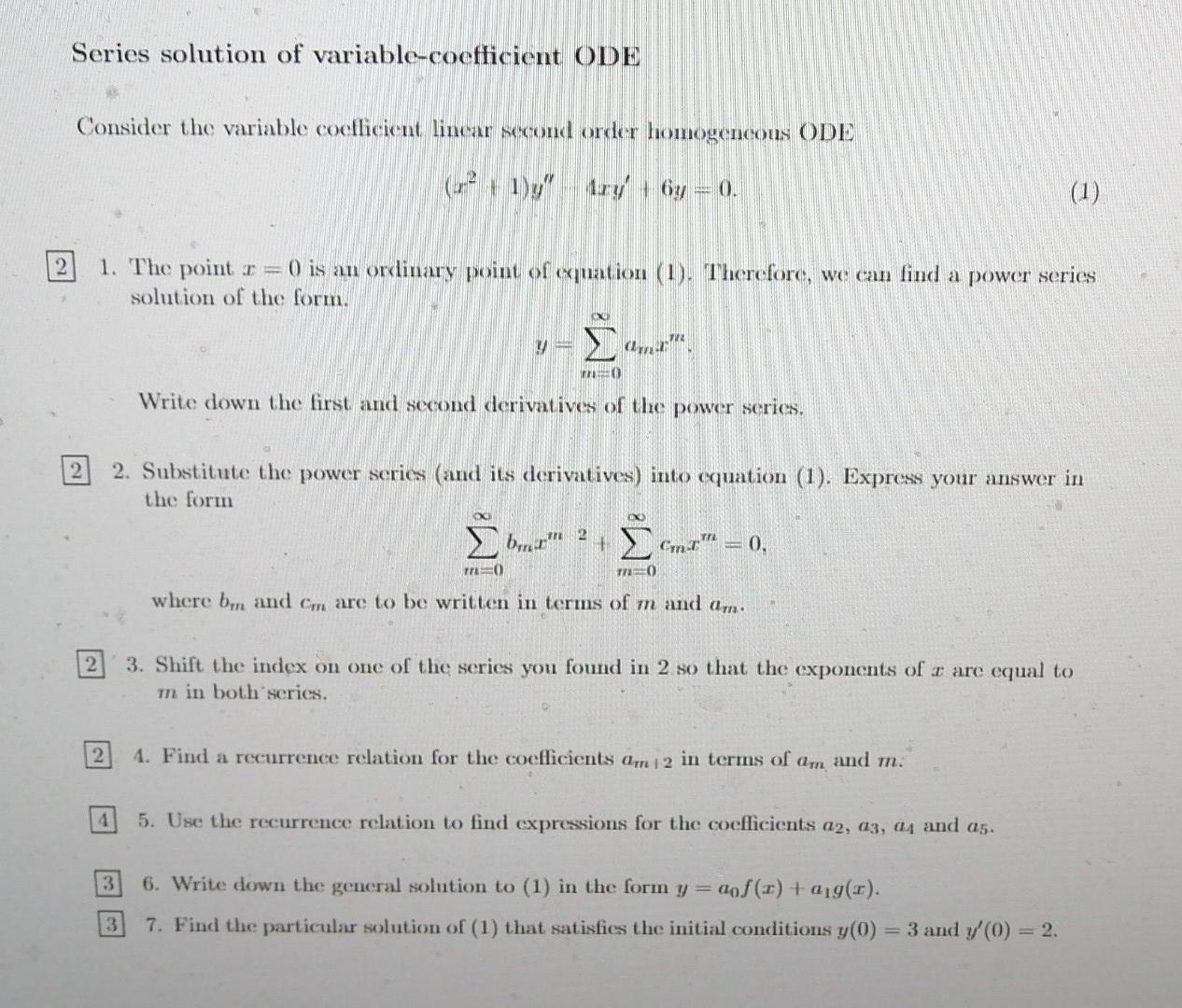 Solved Series solution of variable-coefficient ODE Consider | Chegg.com