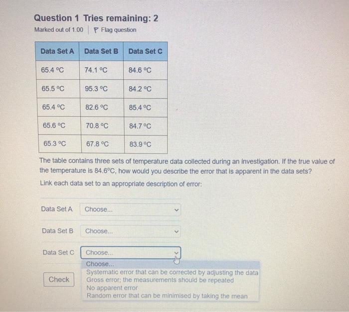 Solved Question 1 Tries remaining: 2 Marked out of 1.00 P | Chegg.com