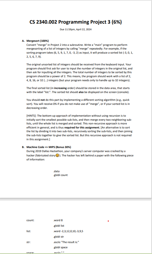 Solved A. ﻿Mergesort (100%)Convert "merge" in Project 2 | Chegg.com
