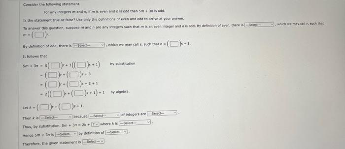 Consider the folowing statement For any integers m | Chegg.com Consider the folowing statement For any integers m | Chegg.com