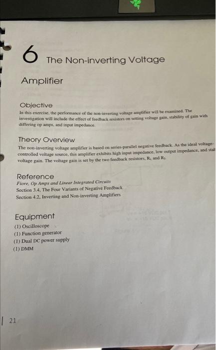 Solved The Non-inverting Voltage Amplifier Objective In this | Chegg.com