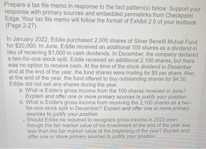 Solved Prepare a tax file memo in response to the fact | Chegg.com