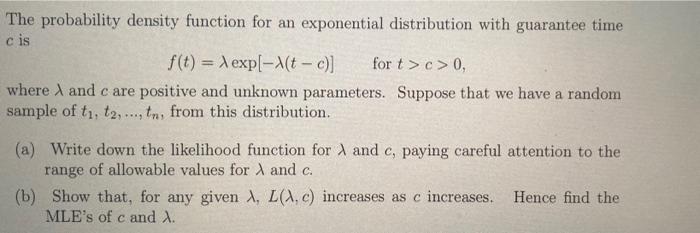 Solved The probability density function for an exponential | Chegg.com