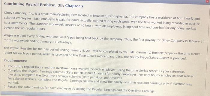 Solved Continuing Payroll Problem, 2B: Chapter 2 Olney | Chegg.com