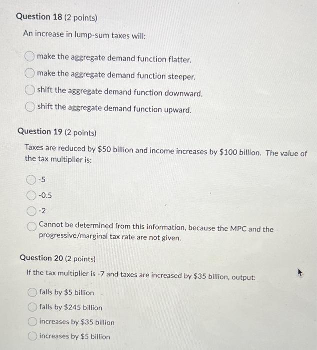 Solved An increase in lump-sum taxes will: make the | Chegg.com