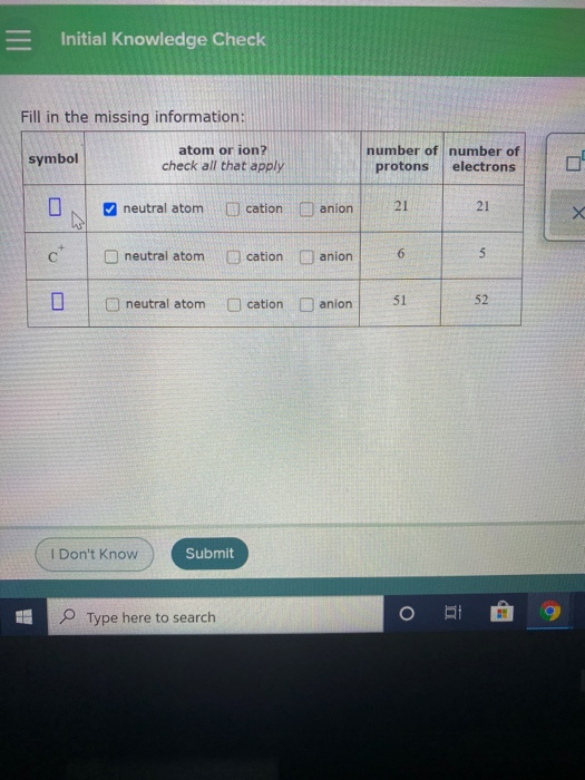 Solved Initial Knowledge Check Fill in the missing | Chegg.com
