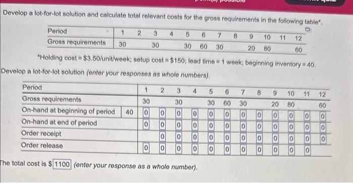 Develop a lot-for-lot solution and calculate total | Chegg.com