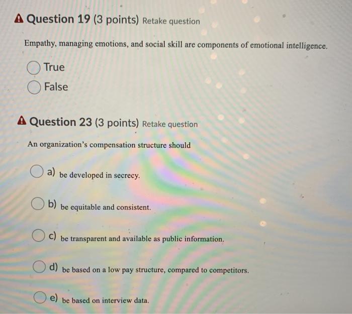 Solved A Question 19 (3 points) Retake question Empathy, | Chegg.com