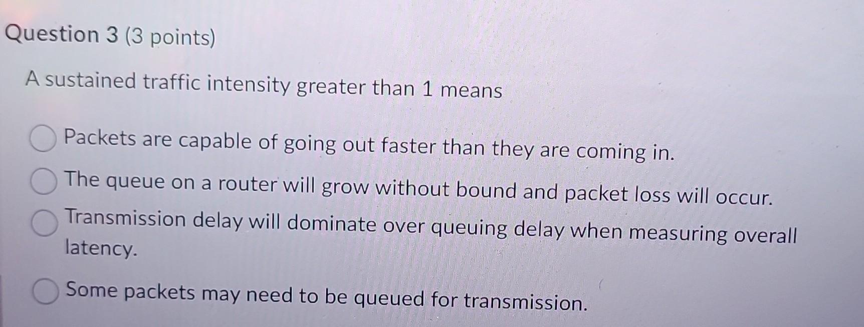 Solved 2uestion 3 (3 points) A sustained traffic intensity | Chegg.com
