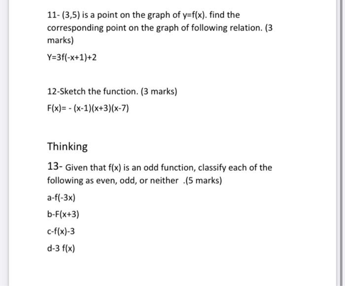 Solved 11- (3,5) is a point on the graph of y=f(x). find the | Chegg.com