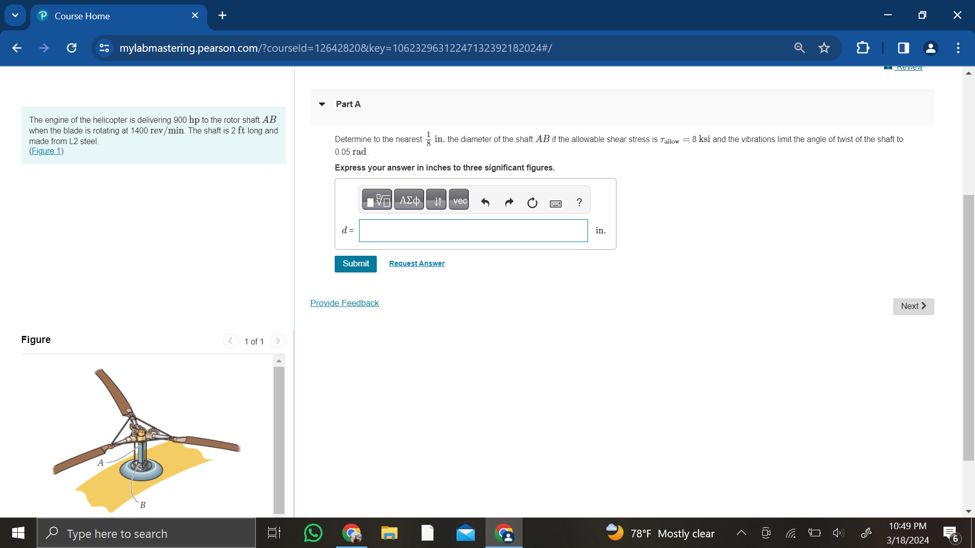 Solved Please help The engine of the helicopter is | Chegg.com