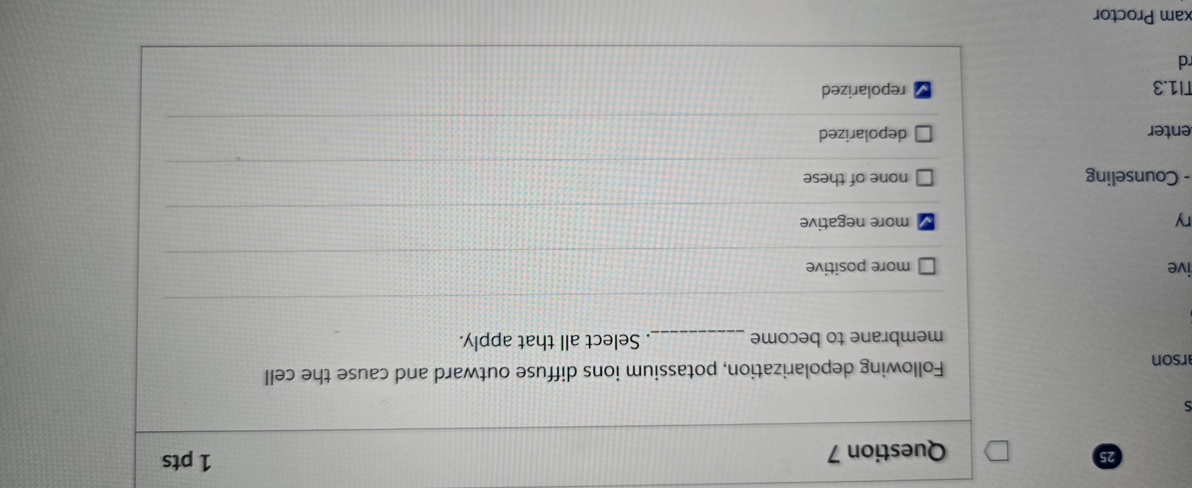 Solved Question 7Following depolarization, potassium ions | Chegg.com