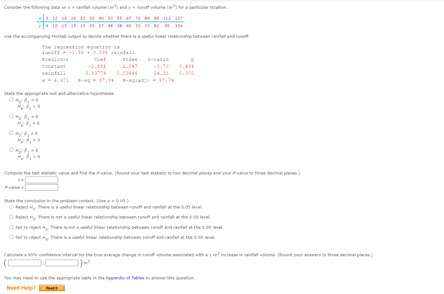 Solved Consider the following data on x= ﻿rainfall volume | Chegg.com