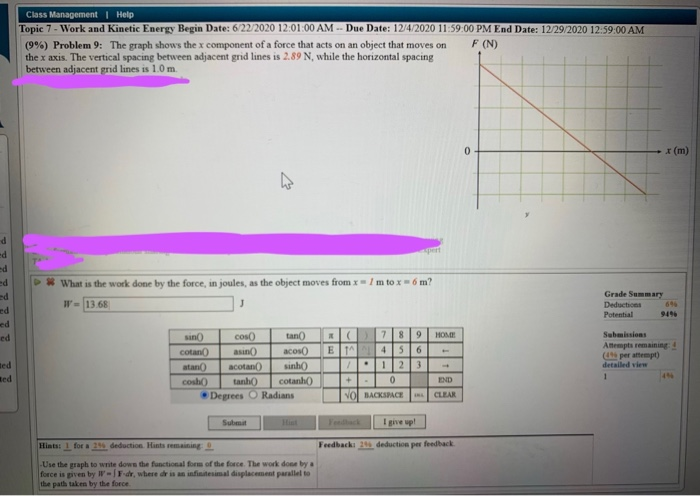 Solved Class Management | Help Topic 7 - Work and Kinetic | Chegg.com