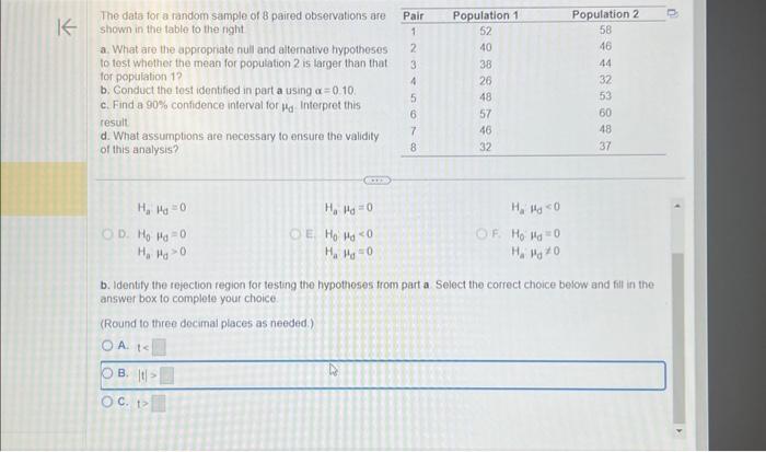 Solved The data for a random sample of 8 paired observations | Chegg.com