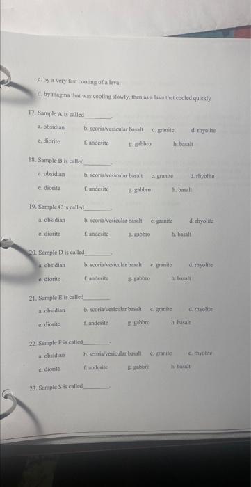 Solved 1. Sample A has what mafic color index (MCD)? a. | Chegg.com