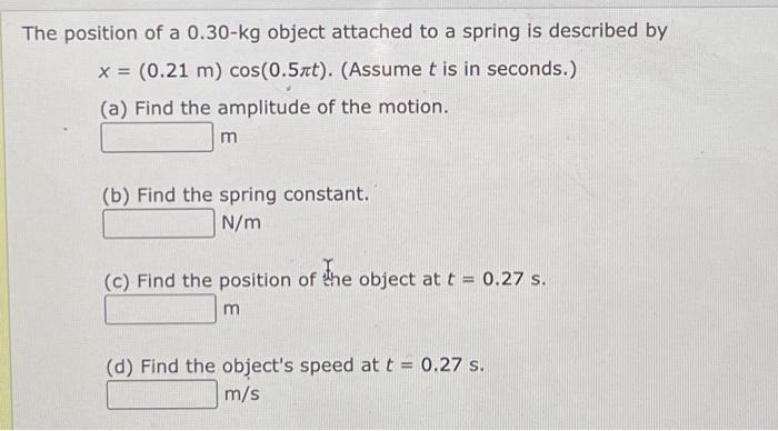 Solved He Position Of A 0 30−kg Object Attached To A Spring