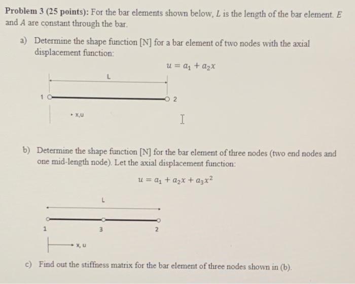 Solved Problem 3 (25 points): For the bar elements shown | Chegg.com