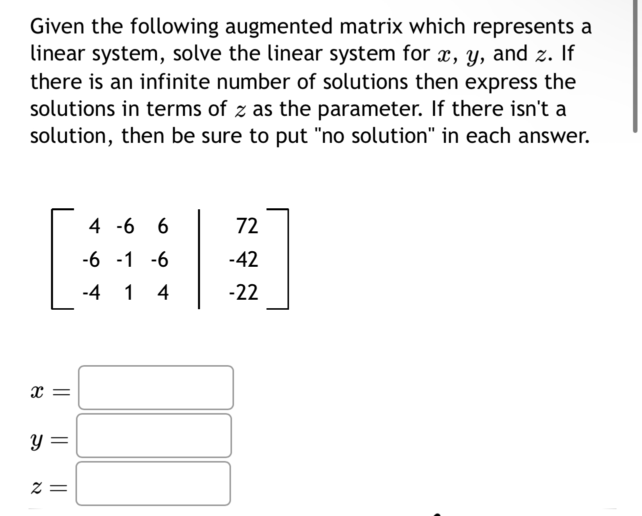 Solved Given the following augmented matrix which represents | Chegg.com
