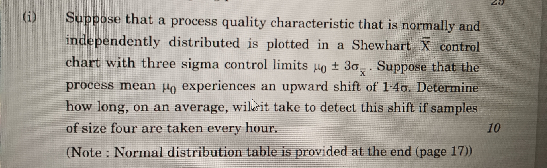 Solved (i) ﻿Suppose that a process quality characteristic | Chegg.com