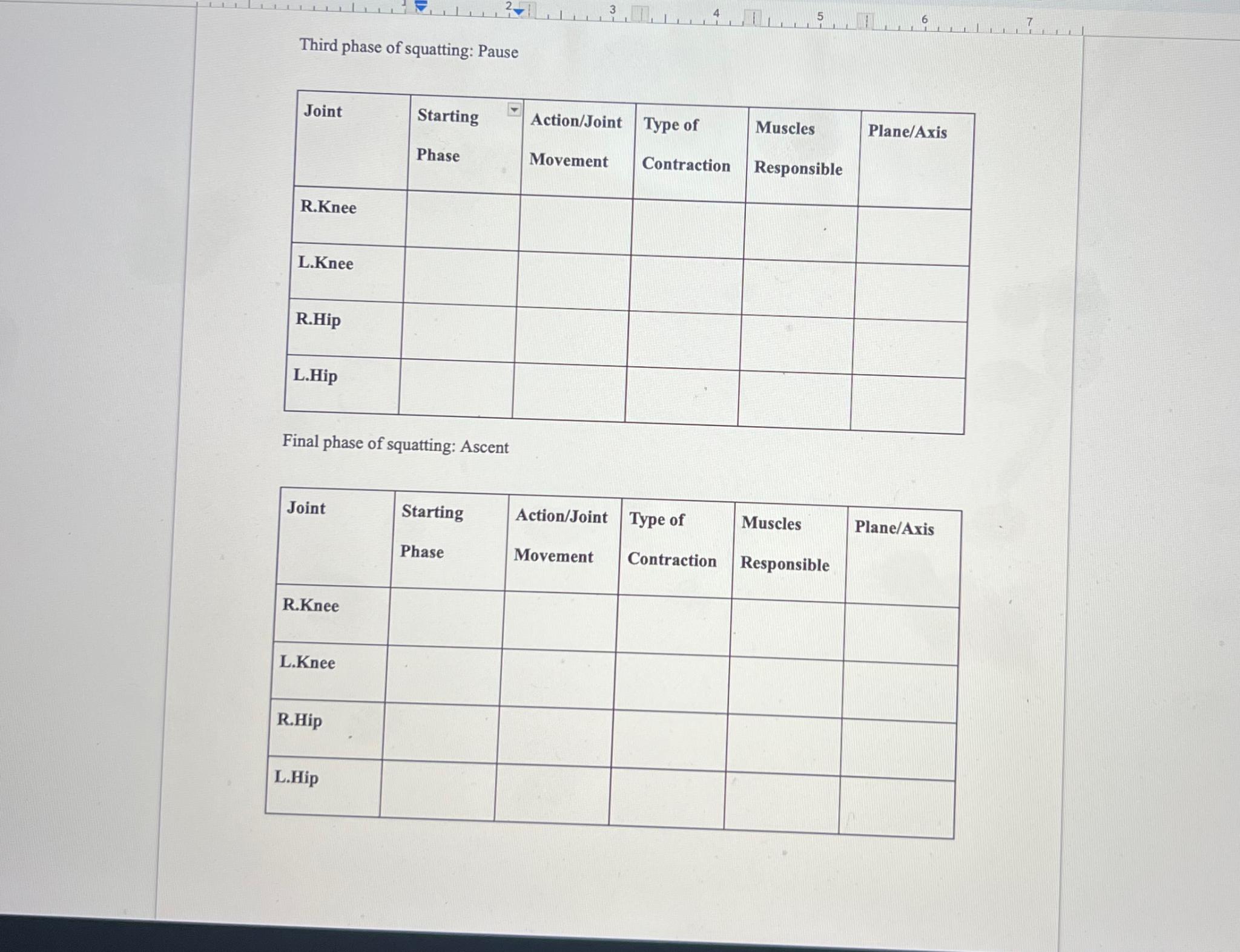 Solved complete the charts with the movement description for | Chegg.com