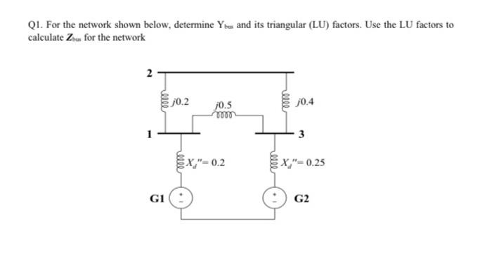 Solved Q1. For the network shown below, determine Ybus and | Chegg.com