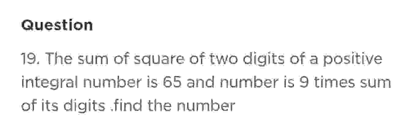 Solved QuestionThe sum of square of two digits of a | Chegg.com