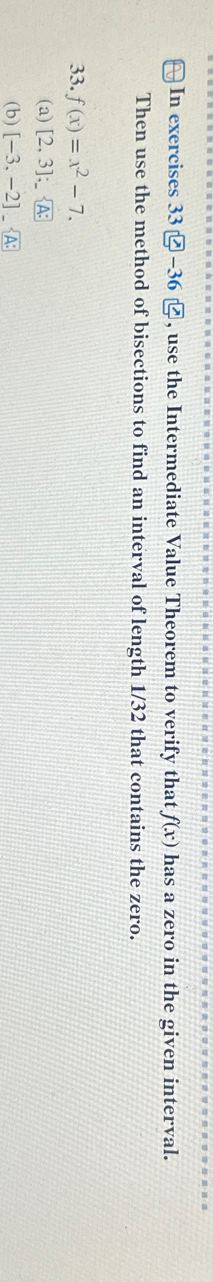 Solved In exercises 33-36 [ , use the Intermediate Value | Chegg.com