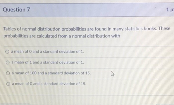 Solved Question 7 1 p Tables of normal distribution | Chegg.com