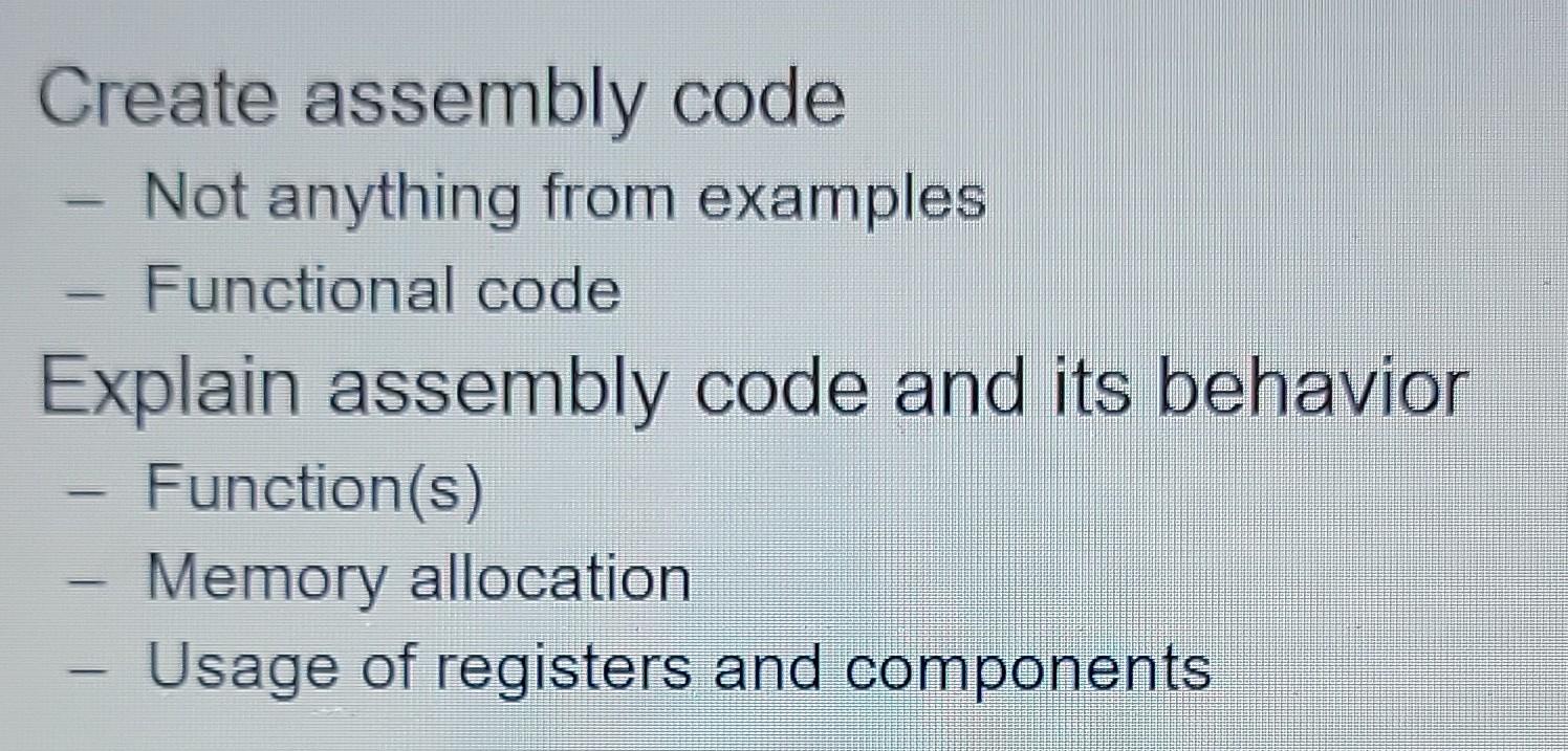Solved Create assembly code Not anything from examples | Chegg.com