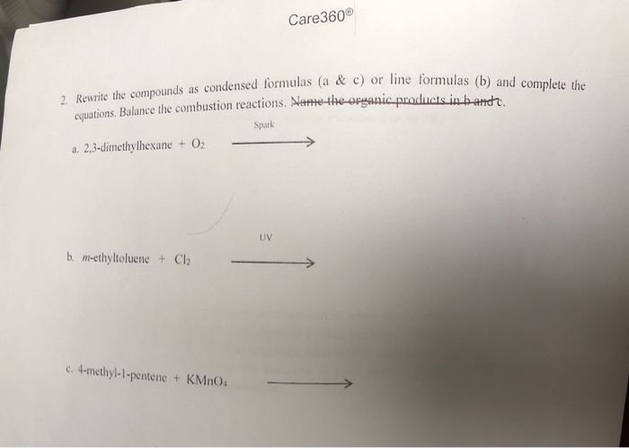 Solved 2. Rewrite the compounds as condensed formulas (a & | Chegg.com