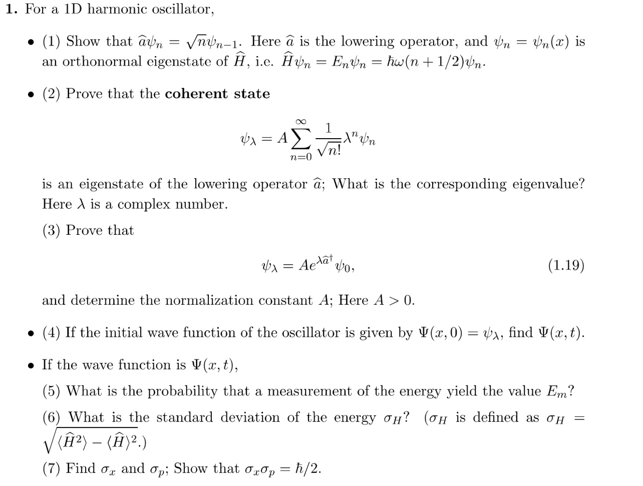Solved For a 1D harmonic oscillator,(1) ﻿Show that | Chegg.com