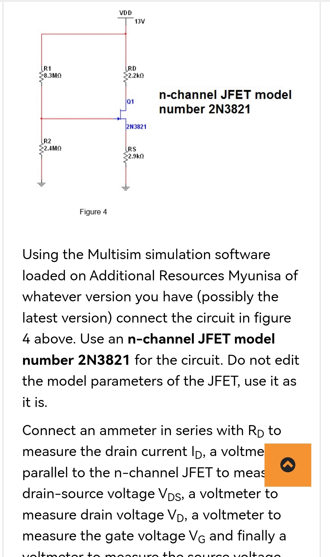 n-channel JFET model number 2N3821Using the Multisim | Chegg.com