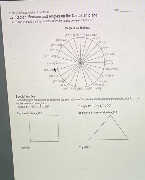 Solved Date Unit 5 Trigonometric Functions L2 Radian