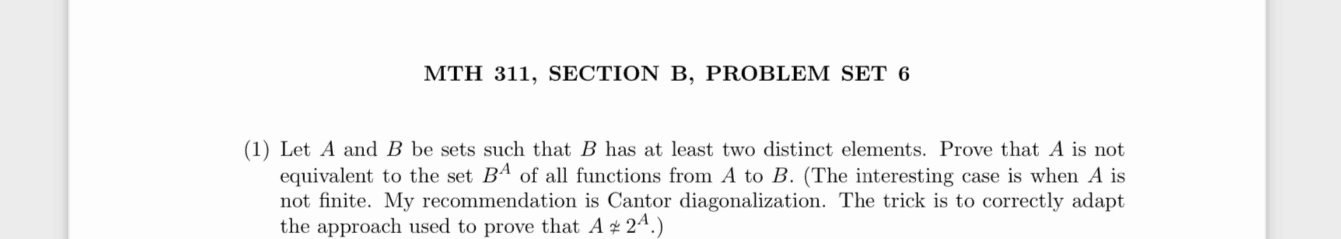 Solved MTH 311, ﻿SECTION B, ﻿PROBLEM SET 6 (1) ﻿Let \( ﻿A \) | Chegg.com