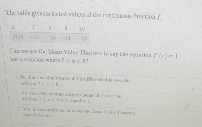 Solved The table gives selected values of the continuous | Chegg.com