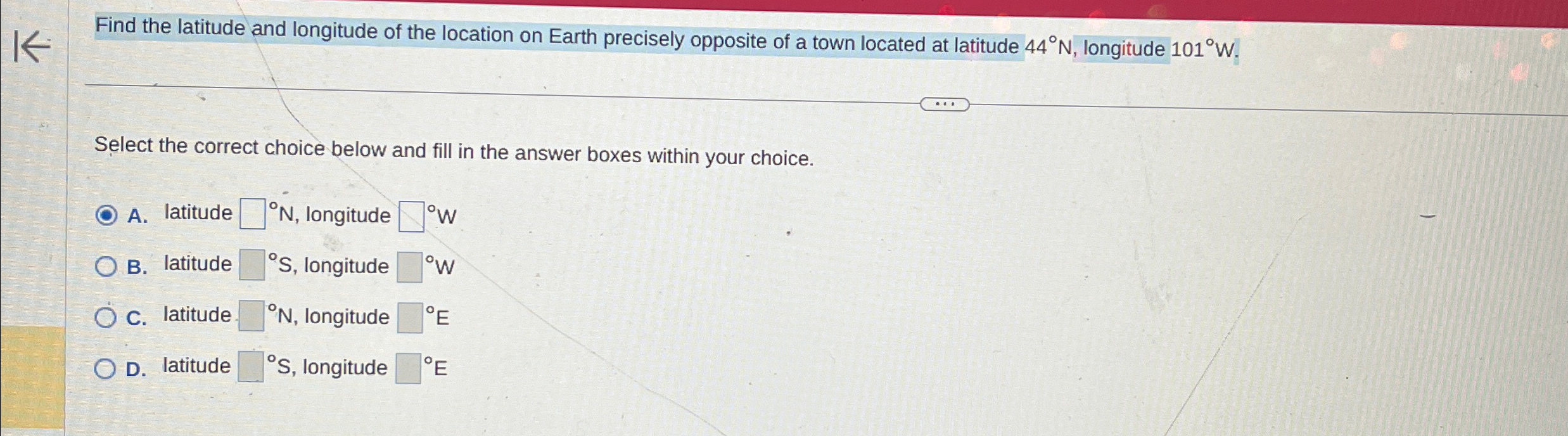 Solved Find the latitude and longitude of the location on | Chegg.com